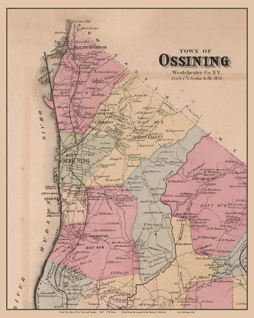 Ossining, New York 1867 - Westchester Co. Old Town Map Custom Reprint ...