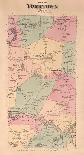 Yorktown, New York 1867 - Westchester Co. Old Town Map Custom Reprint ...