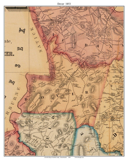 Dover, Massachusetts 1853 Old Town Map Custom Print - Norfolk Co. - OLD ...
