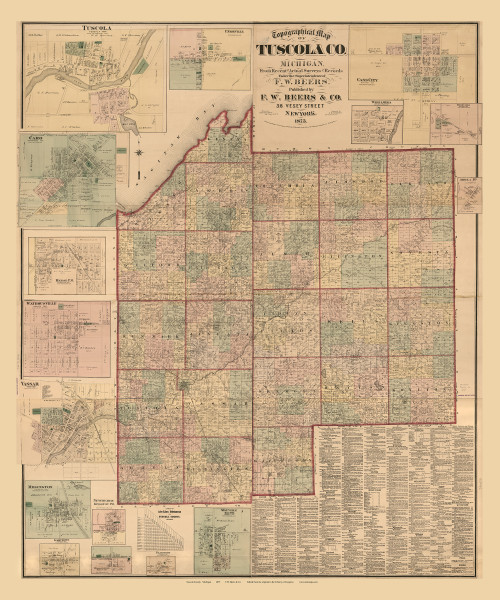 Tuscola County Michigan 1875 - Old Map Reprint - OLD MAPS