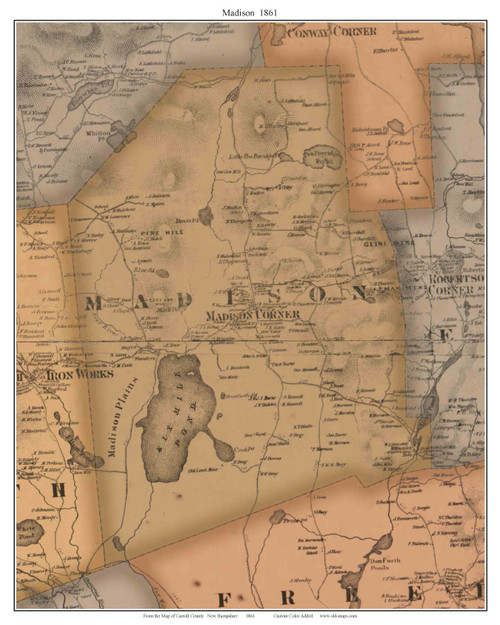 Madison, New Hampshire 1861 Old Town Map Custom Print - Carroll Co ...