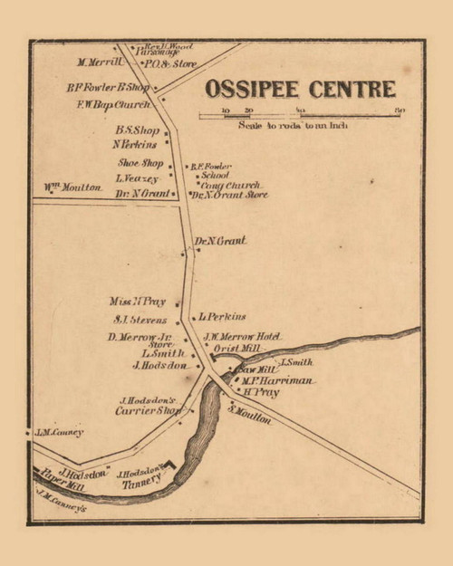 Ossipee Centre, New Hampshire 1861 Old Town Map Custom Print - Carroll ...