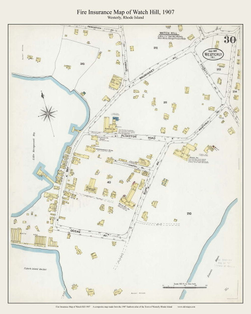 Watch Hill, Rhode Island 1907 - Old Map Westerly Rhode Island Fire ...