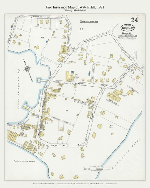 Watch Hill, Rhode Island 1921 - Old Map Westerly Rhode Island Fire ...