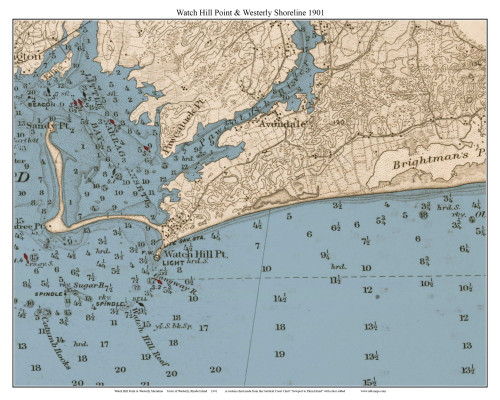 Watch Hill Point & Westerly Shoreline 1901 - Rhode Island 80,000 Scale ...