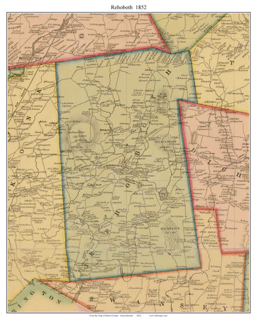 Rehoboth Massachusetts 1852 Old Town Map Custom Print - Bristol Co ...