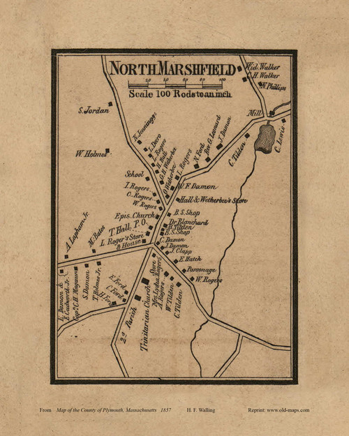 North Marshfield Village, Marshfield, Massachusetts 1857 Old Town Map ...