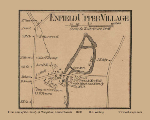 Enfield Upper Village, Enfield, Massachusetts 1860 Old Town Map Custom ...