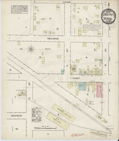 Dixon California 1884 - Fire Insurance Index - Old Map Reprint - OLD MAPS