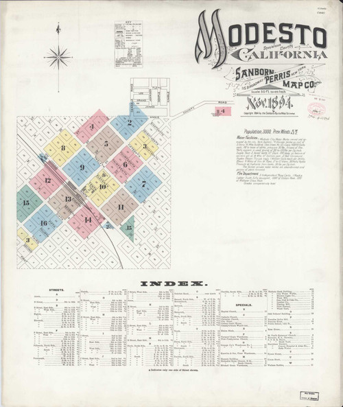 Modesto California 1894 - Fire Insurance Index - Old Map Reprint - OLD MAPS