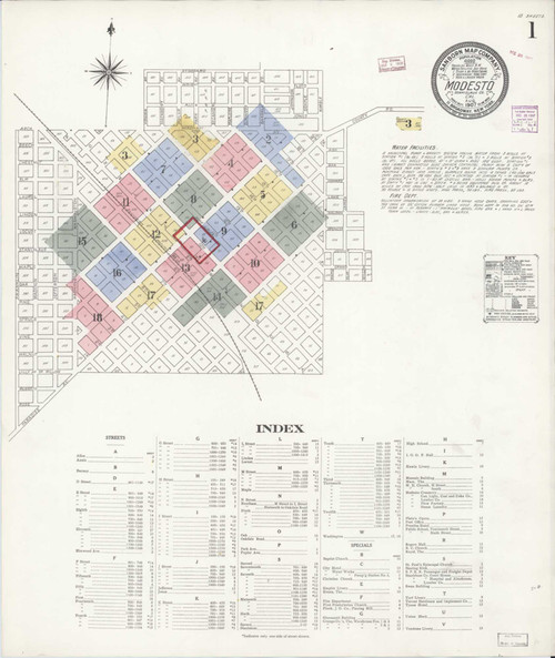 Modesto California 1907 - Fire Insurance Index - Old Map Reprint - OLD MAPS