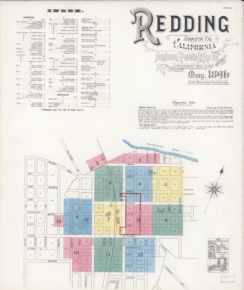 Redding California 1896 - Fire Insurance Index - Old Map Reprint - OLD MAPS