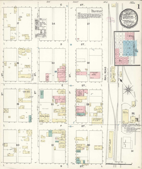 Cheney Washington 1891 - Fire Insurance Index - Old Map Reprint - OLD MAPS
