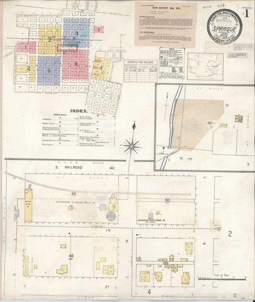 Sprague Washington 1943 - Fire Insurance Index - Old Map Reprint - OLD MAPS