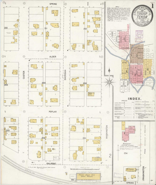 Tekoa Washington 1905 - Fire Insurance Index - Old Map Reprint - OLD MAPS