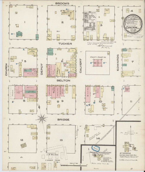 Cameron Texas 1885 - Fire Insurance Index - Old Map Reprint - OLD MAPS