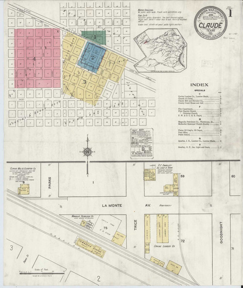 Claude Texas 1921 - Fire Insurance Index - Old Map Reprint - OLD MAPS