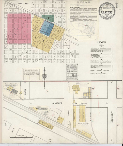 Claude Texas 1932 - Fire Insurance Index - Old Map Reprint - OLD MAPS