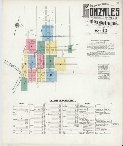 Gonzales Texas 1912 - Fire Insurance Index - Old Map Reprint - OLD MAPS