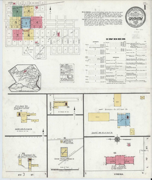 Graham Texas 1920 - Fire Insurance Index - Old Map Reprint - OLD MAPS