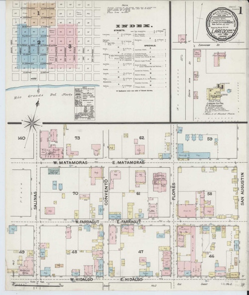 Laredo Texas 1889 - Fire Insurance Index - Old Map Reprint - OLD MAPS
