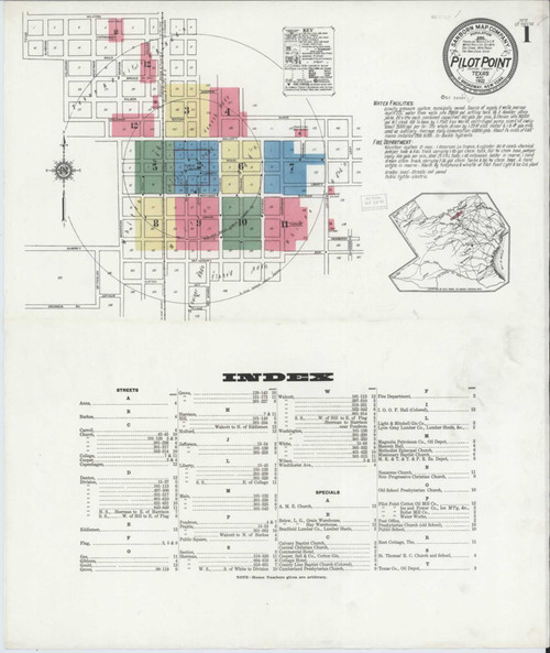 Pilot Point Texas 1921 - Fire Insurance Index - Old Map Reprint - OLD MAPS