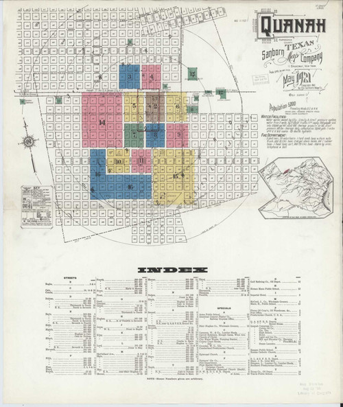 Quanah Texas 1921 - Fire Insurance Index - Old Map Reprint - OLD MAPS