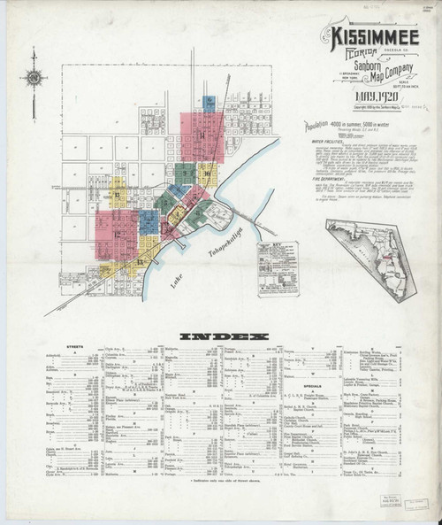 Kissimmee Florida 1920 - Fire Insurance Index - Old Map Reprint - OLD MAPS