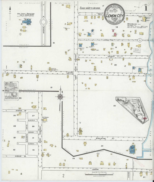 Lemon City Florida 1920 - Fire Insurance Index - Old Map Reprint - OLD MAPS