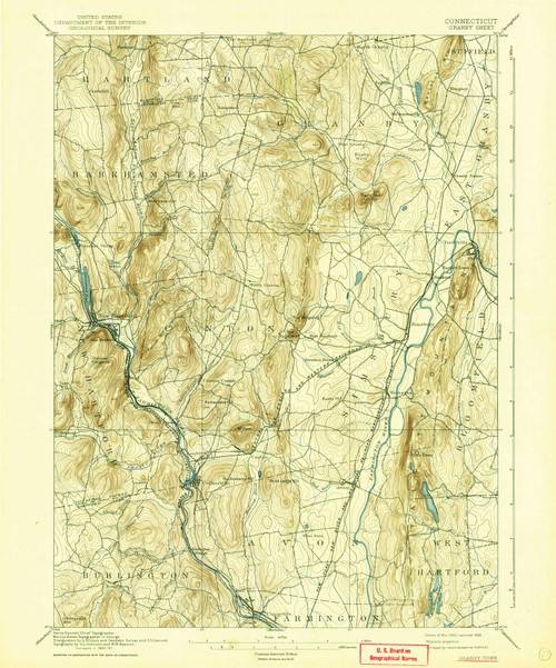 Granby, Connecticut 1892 (1939) USGS Old Topo Map Reprint 15x15 CT Quad ...