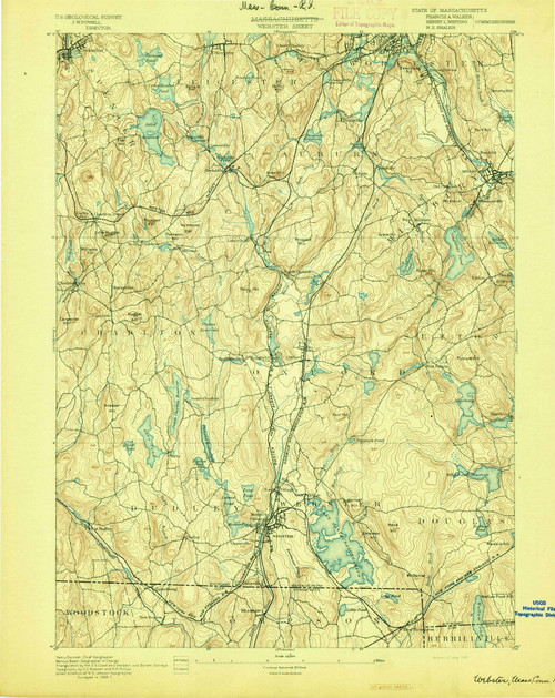Webster, Massachusetts 1892 (1892) USGS Old Topo Map Reprint 15x15 CT ...
