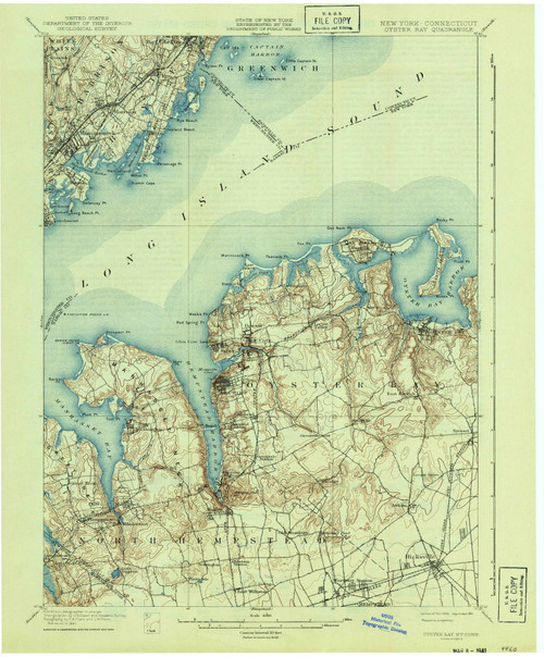Oyster Bay, New York 1900 (1941) USGS Old Topo Map Reprint 15x15 CT ...