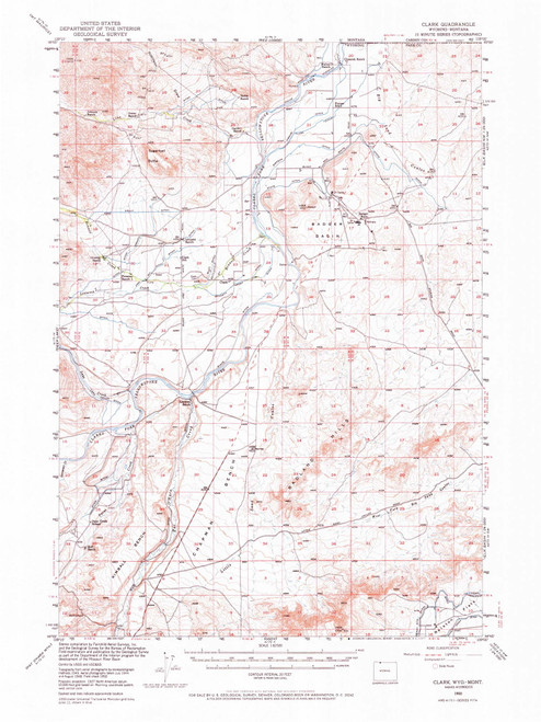 Clark, Wyoming 1950 (1971) USGS Old Topo Map Reprint 15x15 WY Quad ...