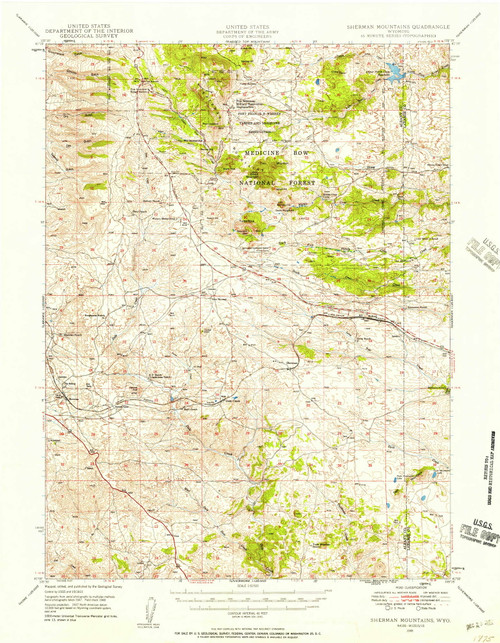 Sherman Mountains, Wyoming 1948 (1958) USGS Old Topo Map Reprint 15x15 ...
