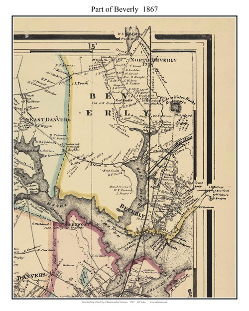 Beverly (partial) Massachusetts 1867 Old Town Map Custom Print - Boston ...