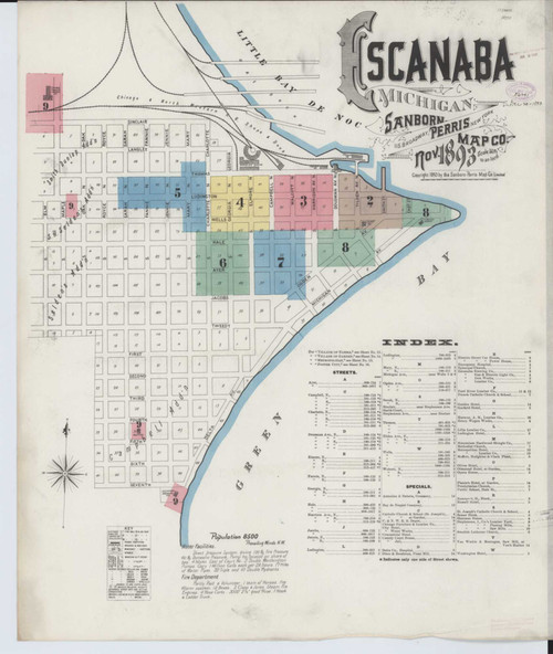 Escanaba Michigan 1893 - Fire Insurance Index - Old Map Reprint - OLD MAPS