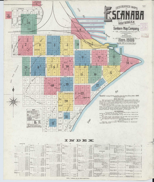 Escanaba Michigan 1906 - Fire Insurance Index - Old Map Reprint - OLD MAPS
