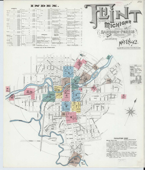Flint Michigan 1892 - Fire Insurance Index - Old Map Reprint - OLD MAPS