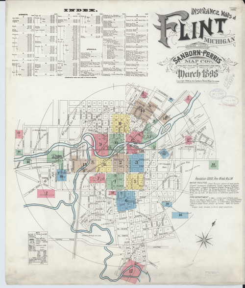 Flint Michigan 1898 - Fire Insurance Index - Old Map Reprint - OLD MAPS