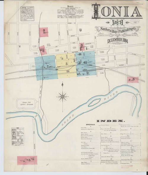 Ionia Michigan 1884 - Fire Insurance Index - Old Map Reprint - OLD MAPS