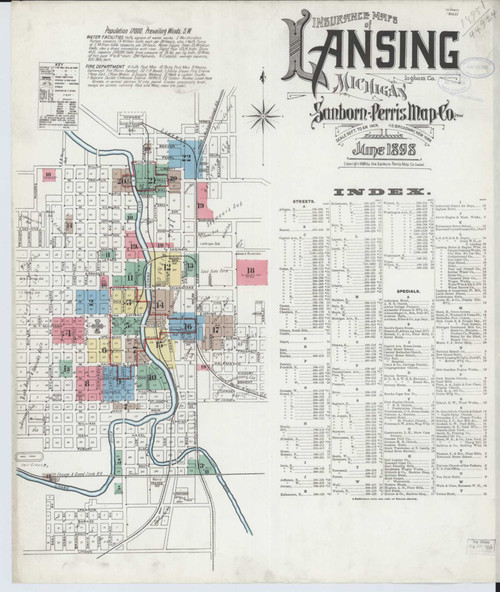 Lansing Michigan 1898 - Fire Insurance Index - Old Map Reprint - OLD MAPS