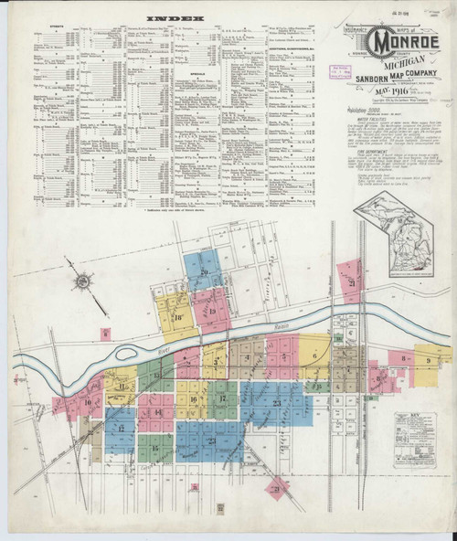 Monroe Michigan 1916 - Fire Insurance Index - Old Map Reprint - OLD MAPS