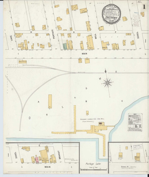 Onekama Michigan 1900 - Fire Insurance Index - Old Map Reprint - OLD MAPS