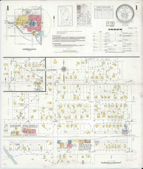 Ovid Michigan 1934 - Fire Insurance Index - Old Map Reprint - OLD MAPS
