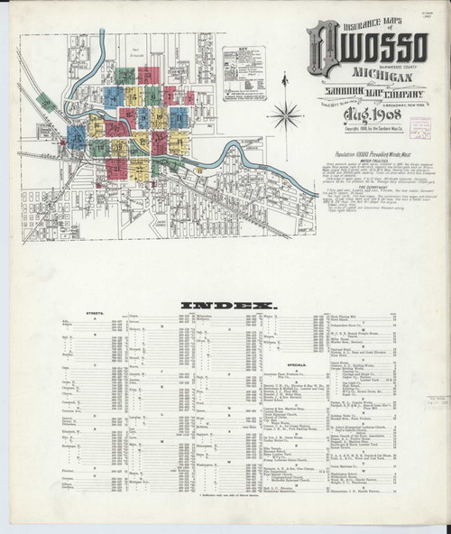 Owosso Michigan 1908 - Fire Insurance Index - Old Map Reprint - OLD MAPS