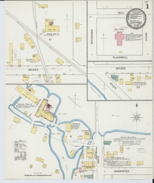Plainwell Michigan 1892 - Fire Insurance Index - Old Map Reprint - OLD MAPS