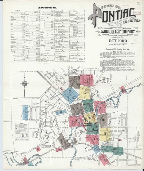 Pontiac Michigan 1909 - Fire Insurance Index - Old Map Reprint - OLD MAPS