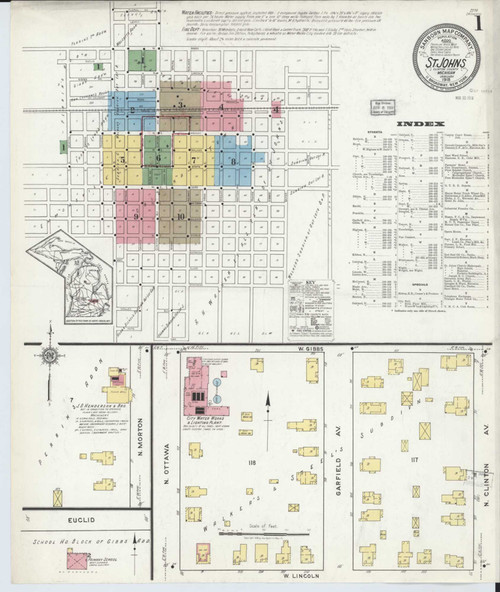 Saint Johns Michigan 1918 - Fire Insurance Index - Old Map Reprint ...
