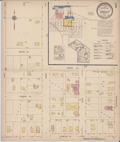 Sandusky Michigan 1922 - Fire Insurance Index - Old Map Reprint - OLD MAPS