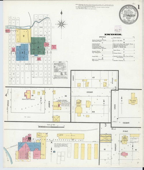 Standish Michigan 1909 - Fire Insurance Index - Old Map Reprint - OLD MAPS